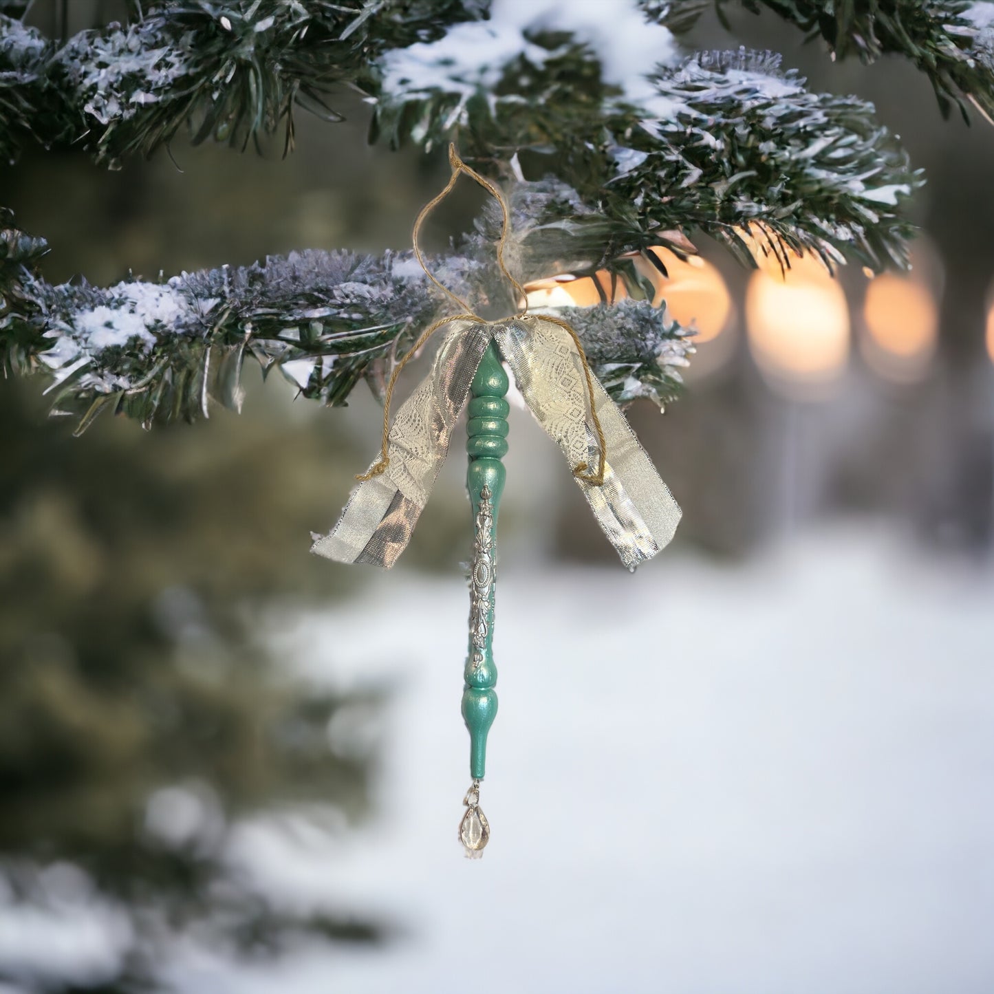 Handcrafted Wooden Jadeite inspired Spindle Ornament Suncatcher – Two ...